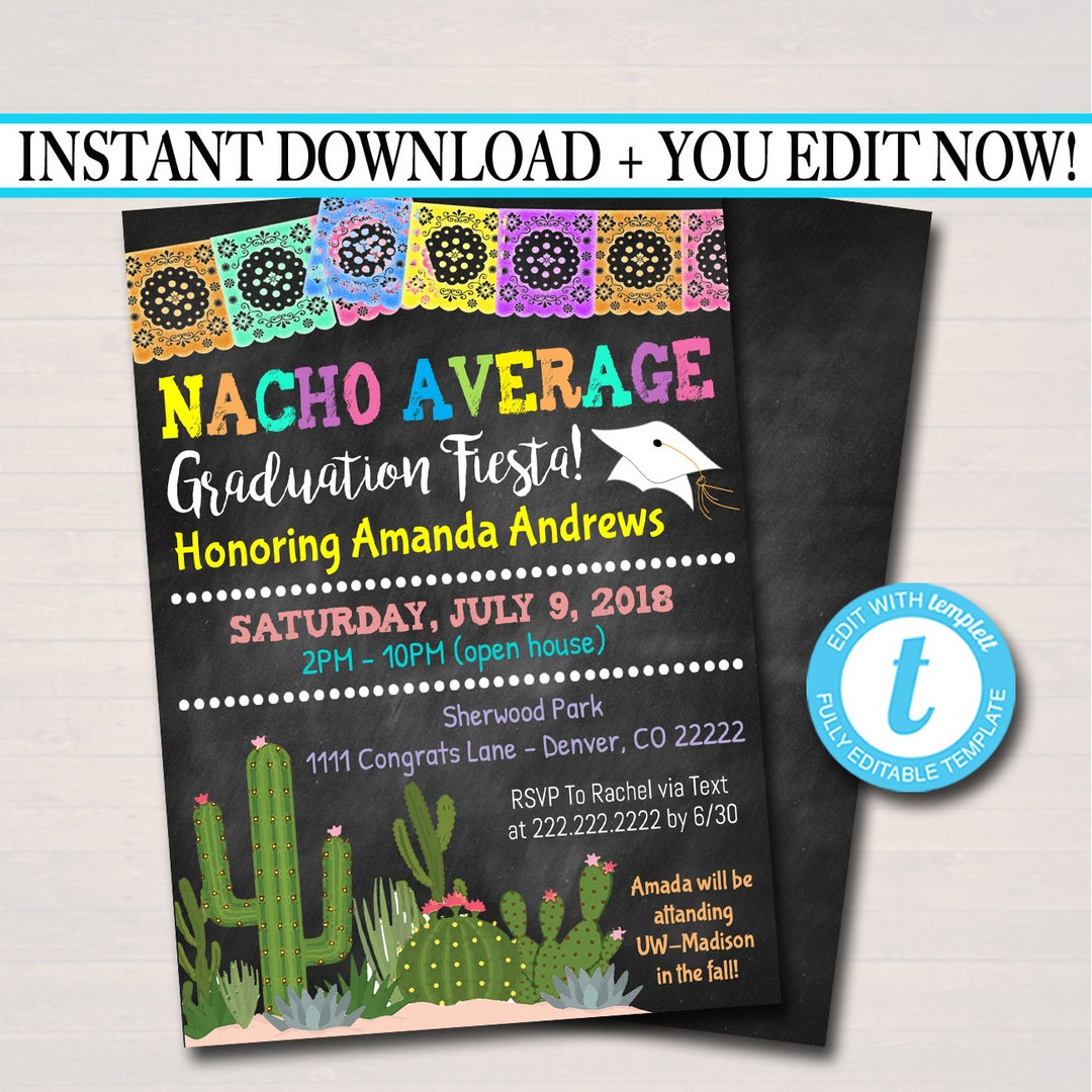 Editable Fiesta Graduation Invitation: Nacho Average Theme (digital ...