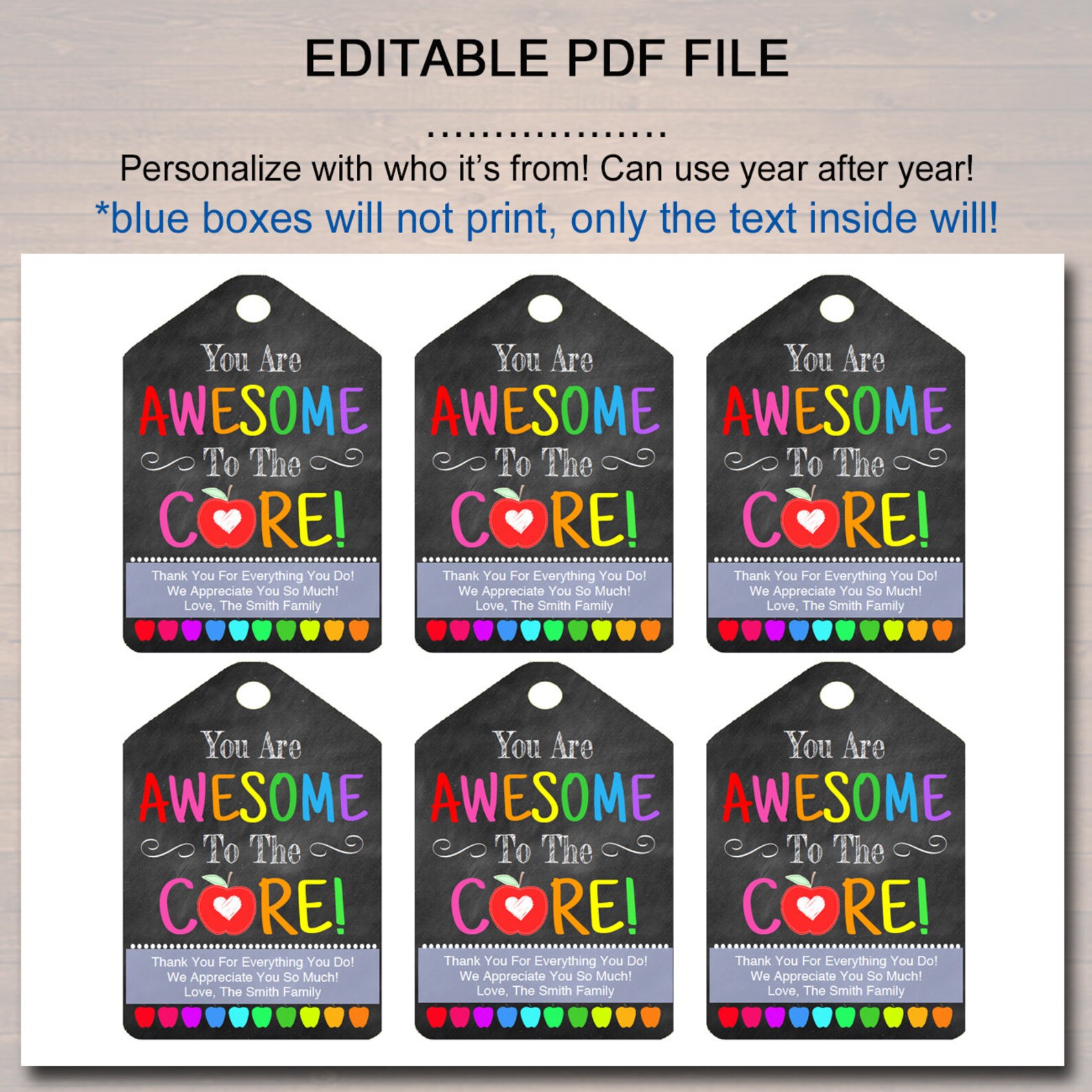 EDITABLE You Are Awesome to the Core, Teacher Gift Tags Back to School ...