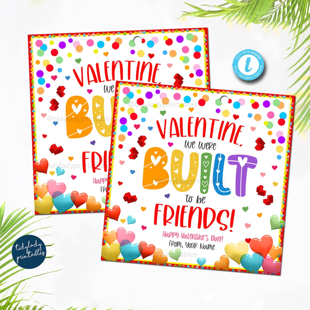Valentine We Were Built to Be Friend Tag Building Blocks Puzzle Piece Printable Preschool ...