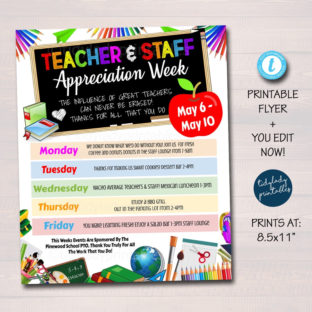 Editable Teacher Appreciation Staff Invitation Family Newsletter ...