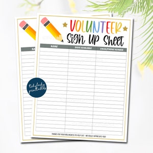 Volunteer Sign-up Sheet Printable: School PTA/PTO (instant Download) - Etsy