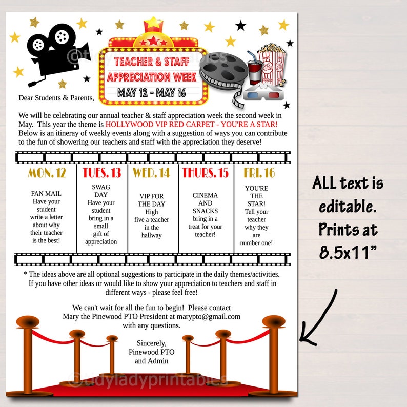 Editable Hollywood Teacher Appreciation Staff Invitation - Etsy