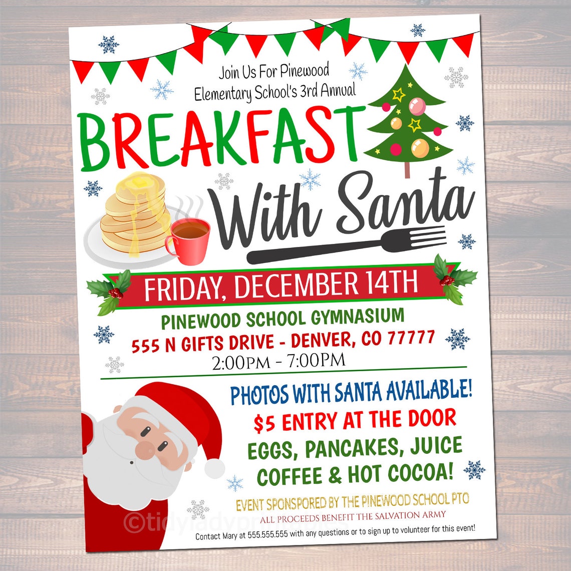 Breakfast With Santa Flyer: Christmas Party Invitation (EDITABLE) - Etsy