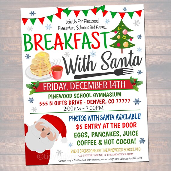 Santa Breakfast Flyer School Breakfast With Santa Event Flyer