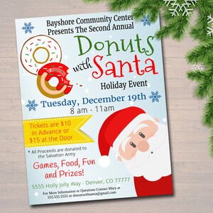 EDITABLE Donuts With Santa Flyer & Tickets Breakfast With Santa ...