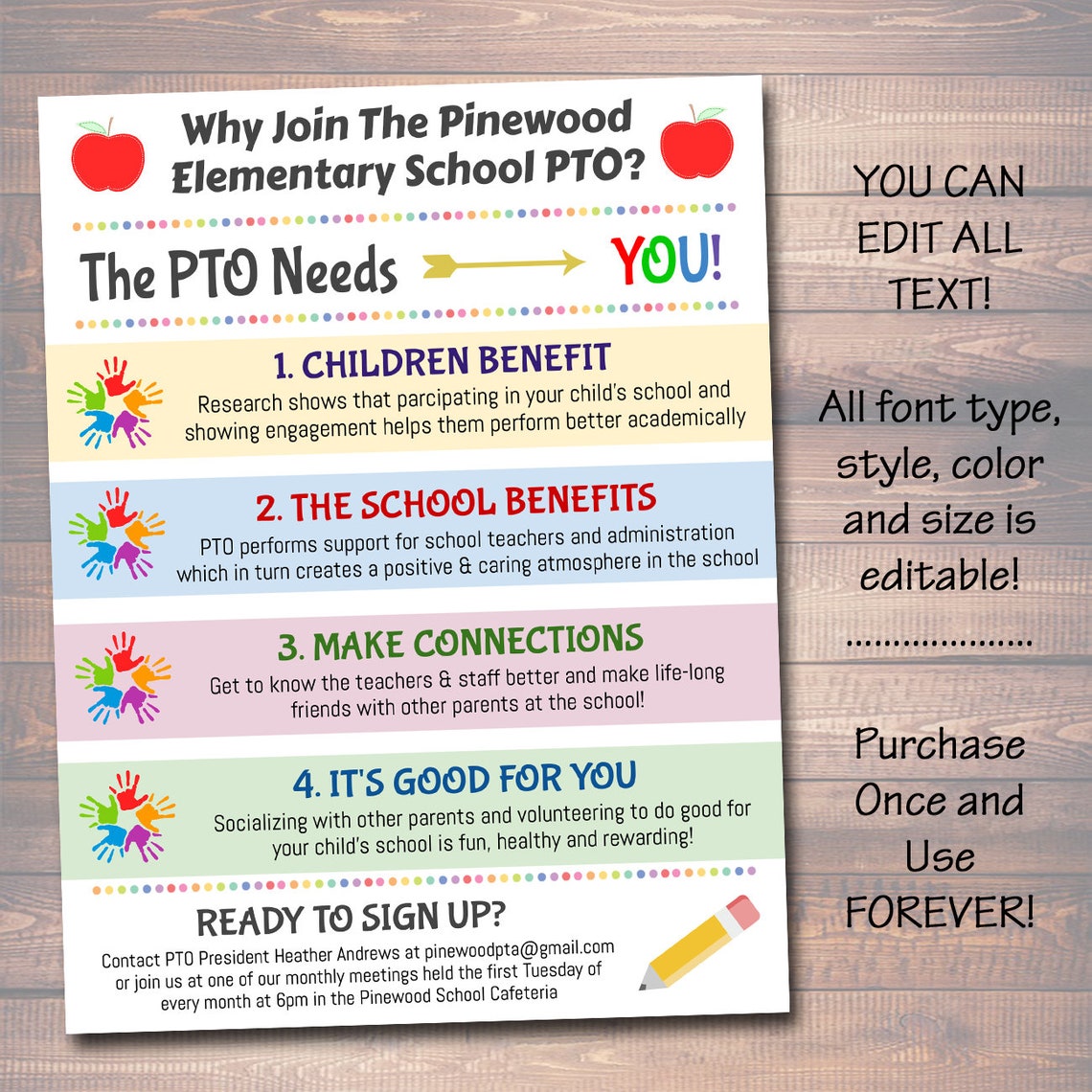 EDITABLE PTO PTA Recruitment Flyer Printable Handout School - Etsy