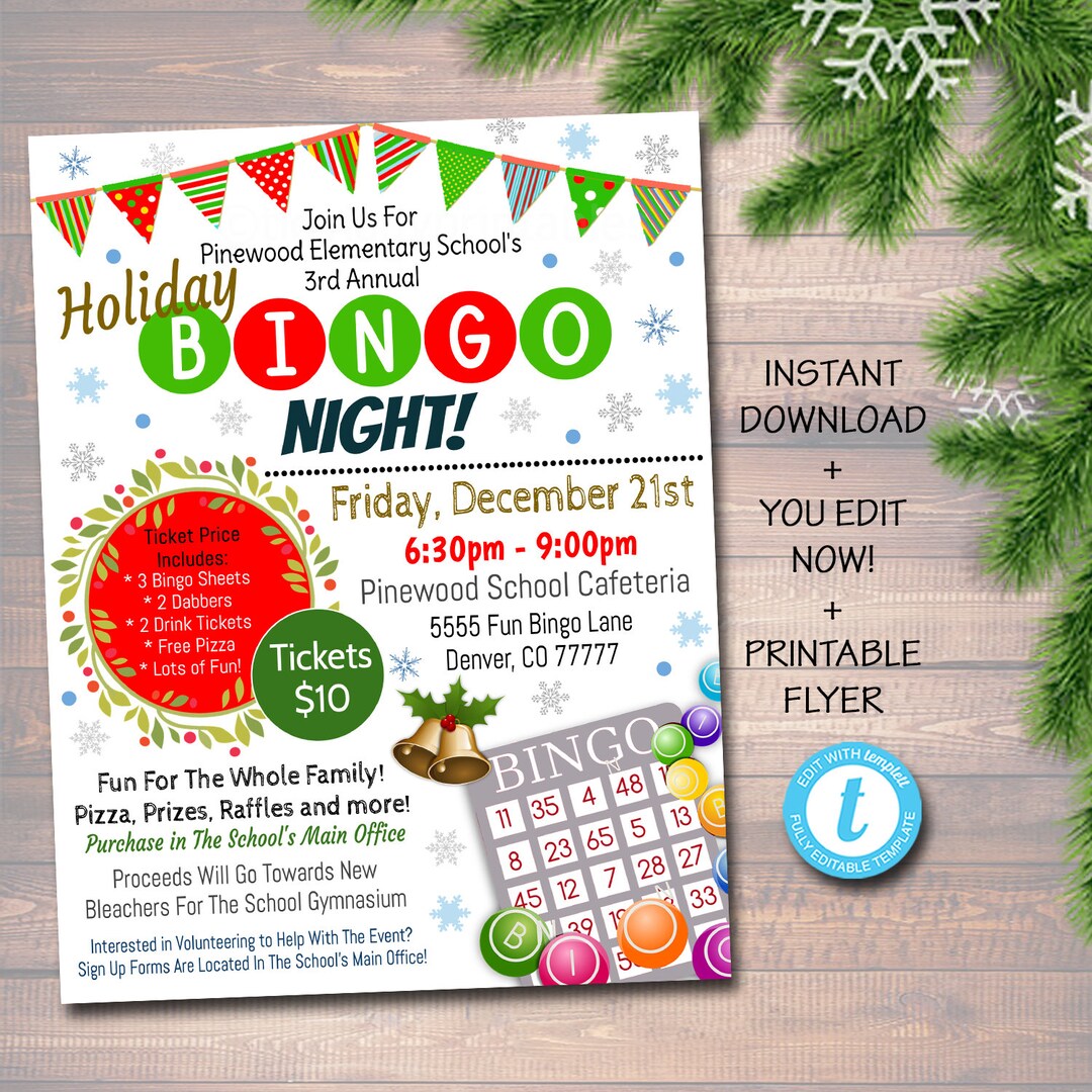 EDITABLE Holiday Bingo Night Flyer, Printable PTA, PTO School Family ...