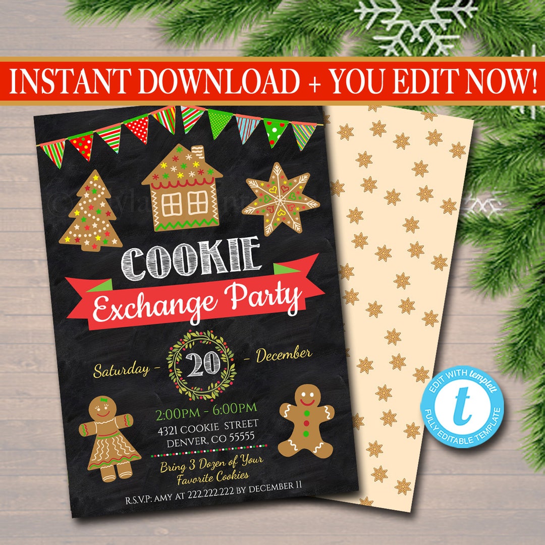 EDITABLE Christmas Cookie Exchange Invitation, Cookie Swap, Christmas ...