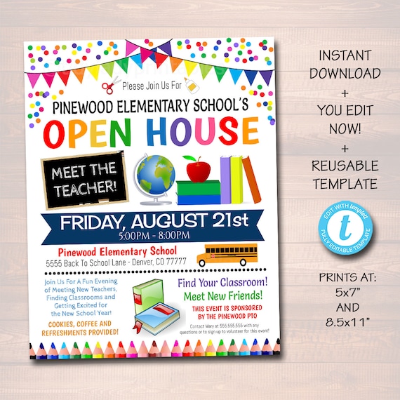 EDITABLE School Open House Flyer, Printable PTA PTO Flyer, School ...
