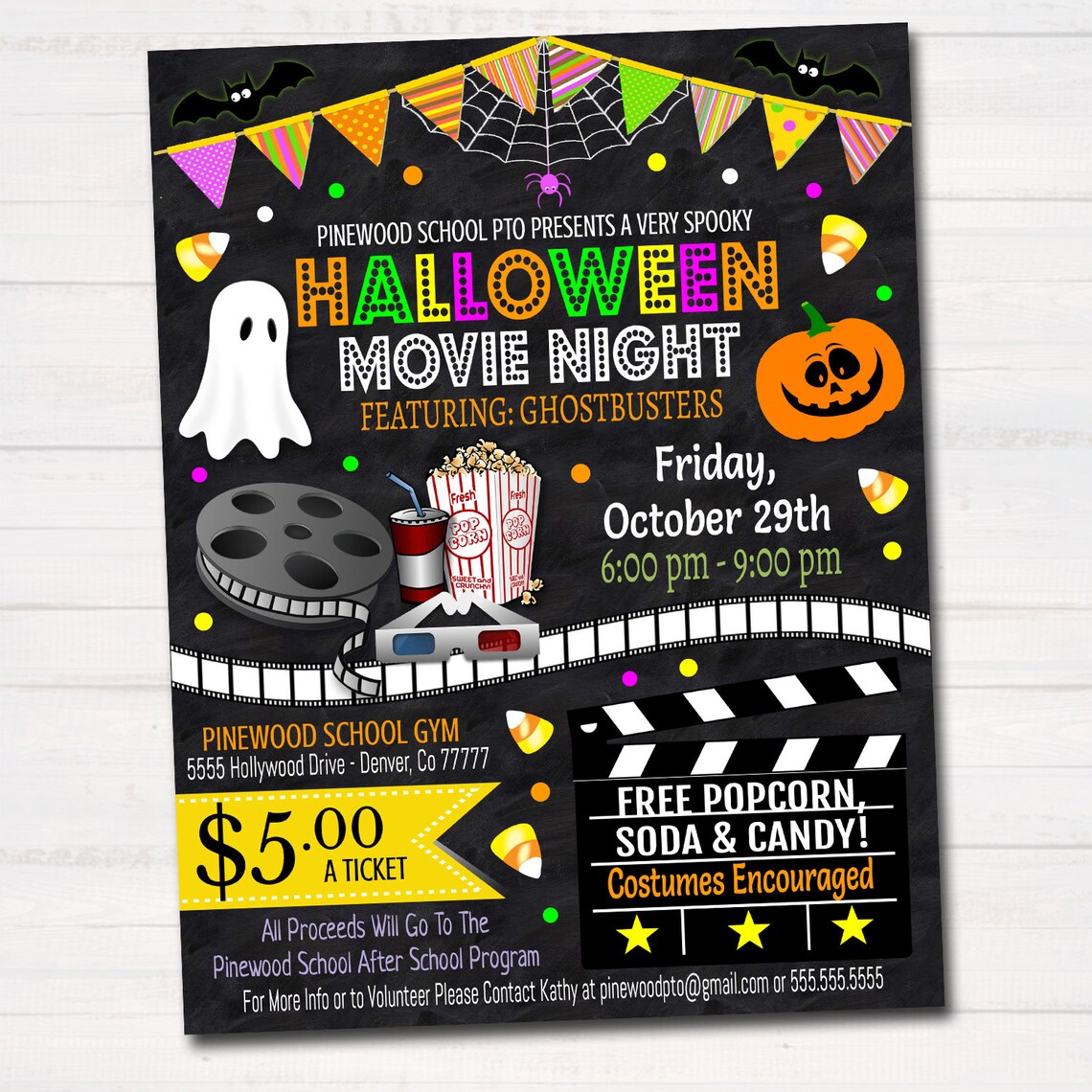 EDITABLE Halloween Movie Night Flyer Printable PTA PTO Flyer - Etsy