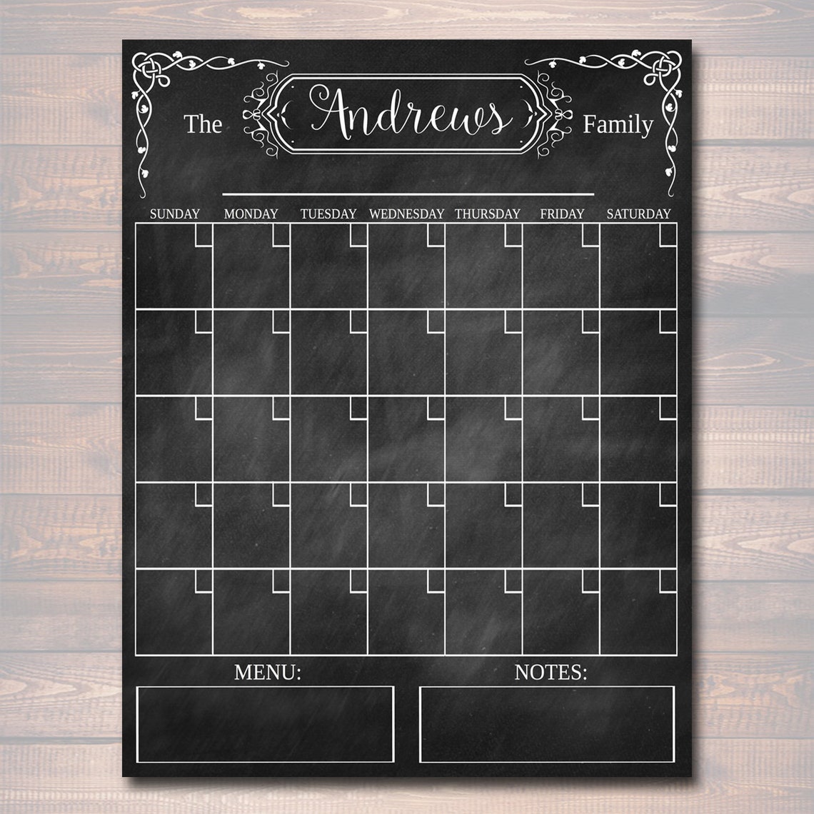 EDITABLE Printable Family Calendar Chalkboard Wall Art | Etsy