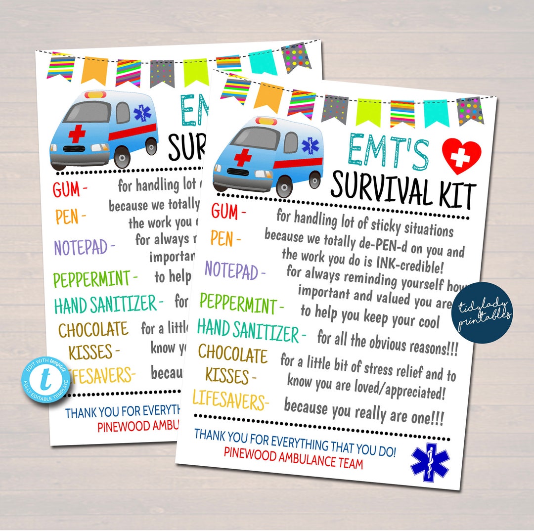 EMT Survival Kit Gift Tags: Editable Printable Template - Etsy