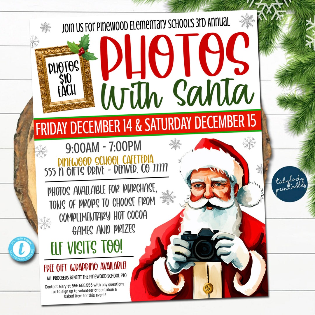 EDITABLE Photos With Santa Flyer, Breakfast With Santa Invitation, Kids ...