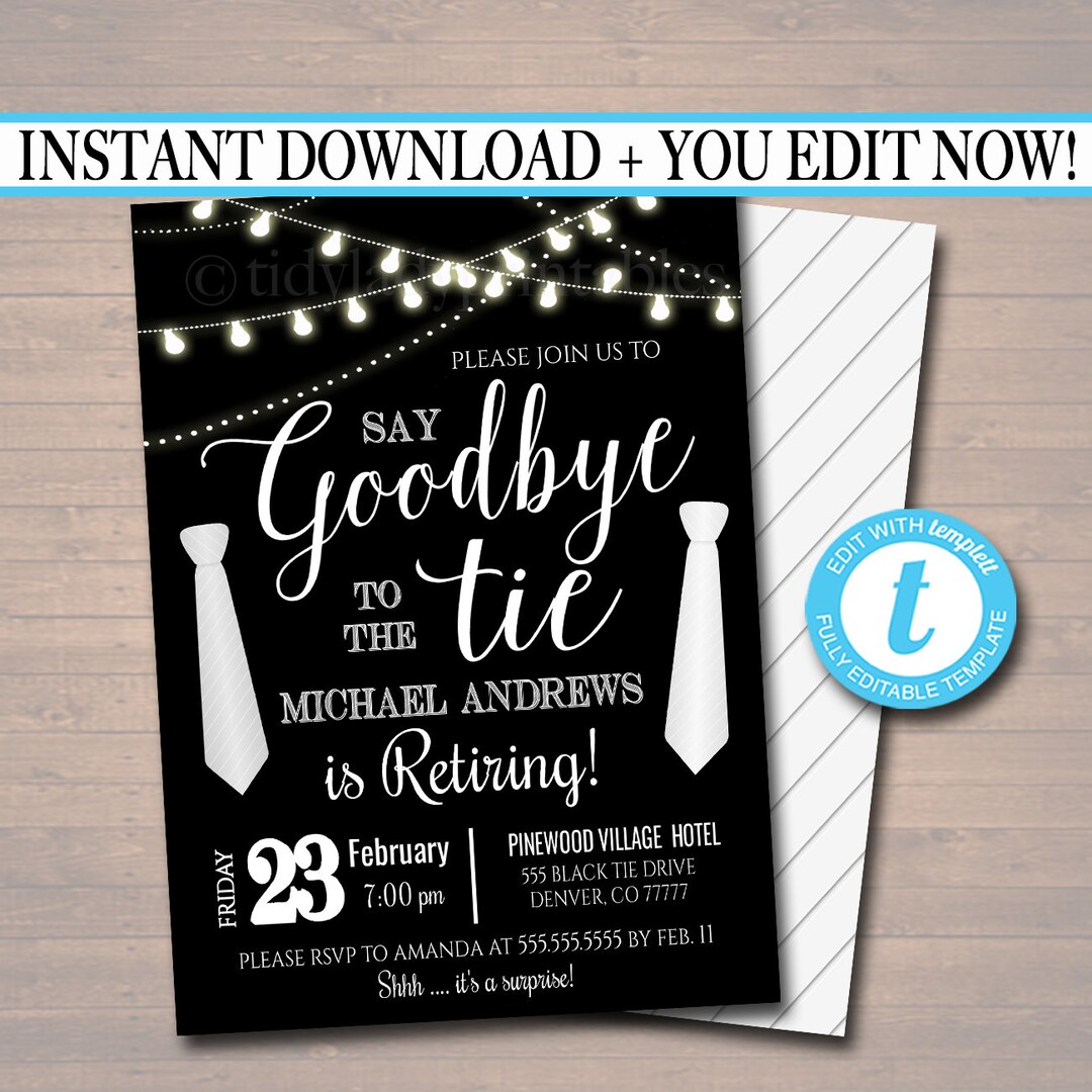 Editable Men's Retirement Invitation, Printable Corporate Management ...