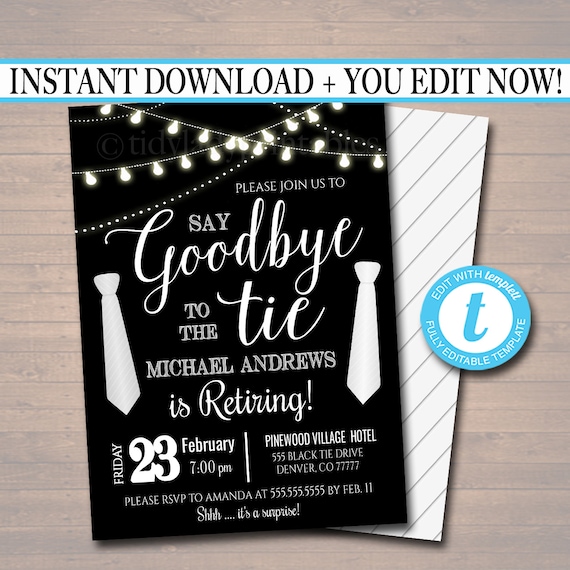 Editable Men's Retirement Invitation, Printable Corporate Management ...