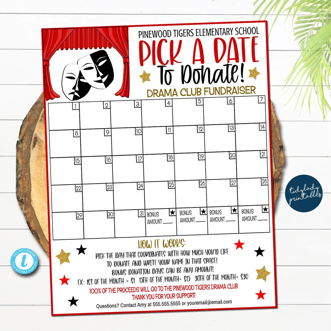 EDITABLE Theater Pick a Date to Donate Printable, Theater Club ...