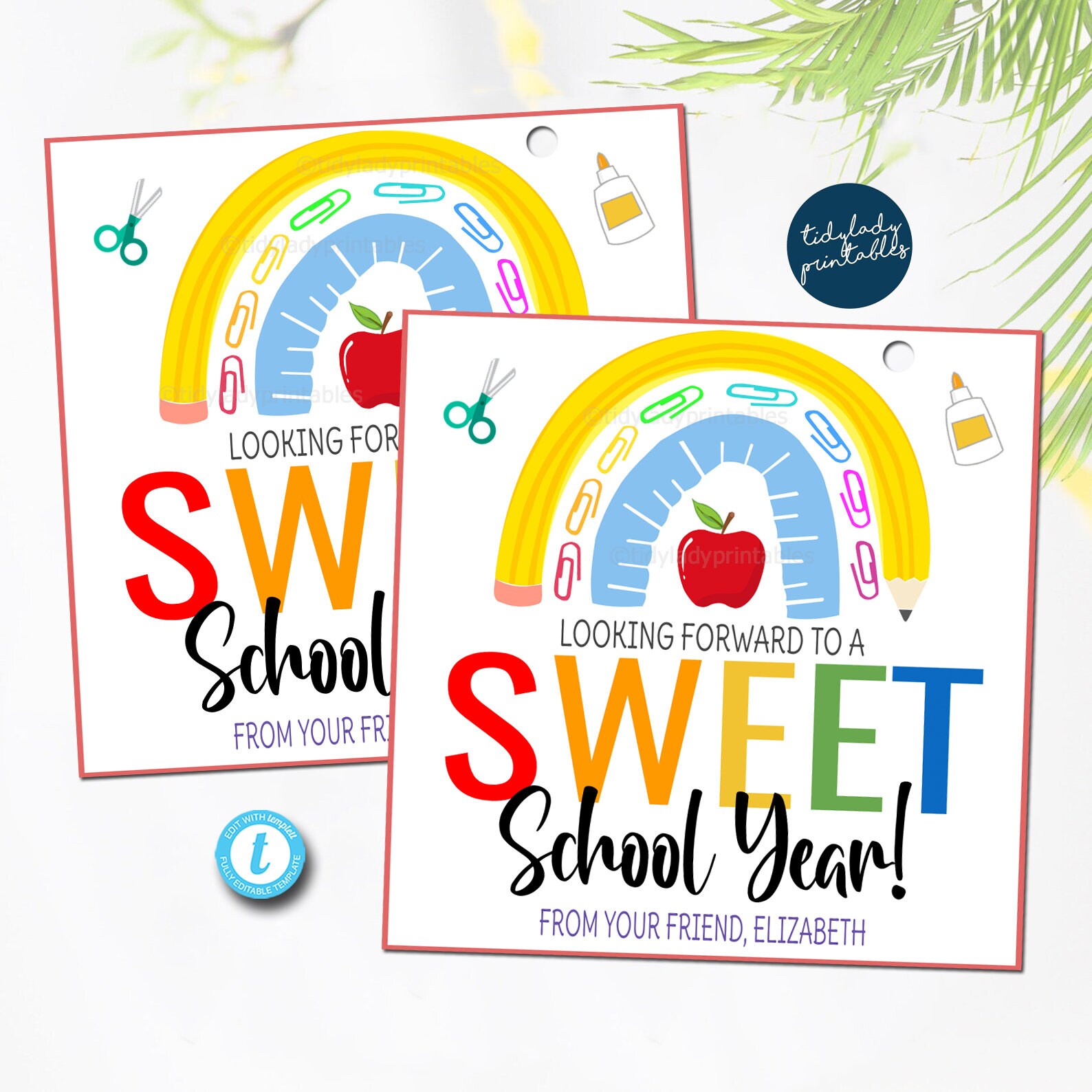 EDITABLE Back to School Printable Gift Rainbow Sweet School - Etsy