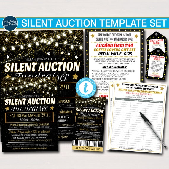 Silent Auction Flyer Ticket Set Fundraiser Event Signs | Etsy