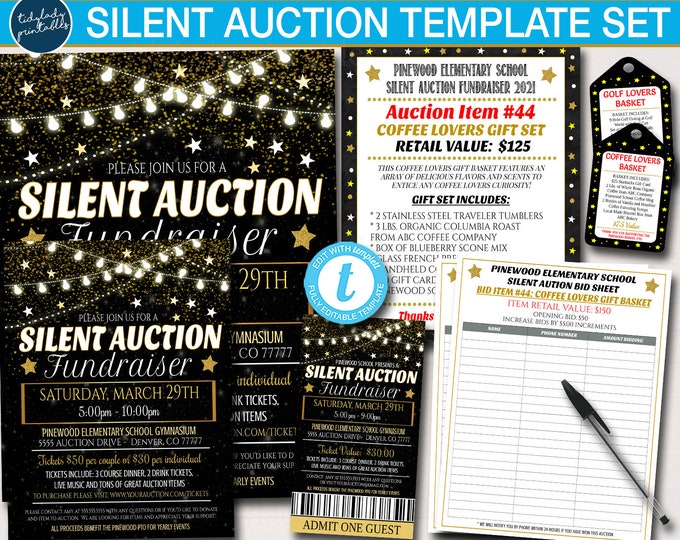 Silent Auction Flyer Ticket Set Fundraiser Event Signs - Etsy
