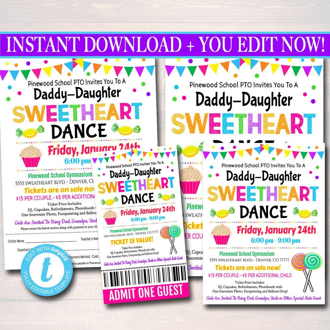 Daddy Daughter Sweetheart Dance Flyer: Candy Theme (EDITABLE, INSTANT ...