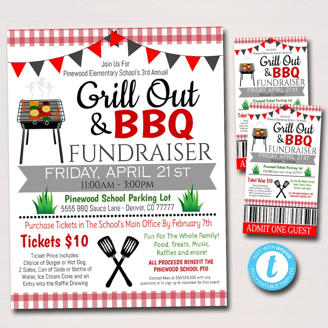 BBQ Grill Out Fundraiser Flyer, Ticket, Poster Set (INSTANT DOWNLOAD ...