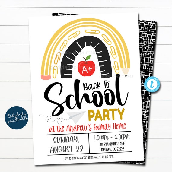 Back To School Party Invitation, Printable Digital Invite, Back to ...