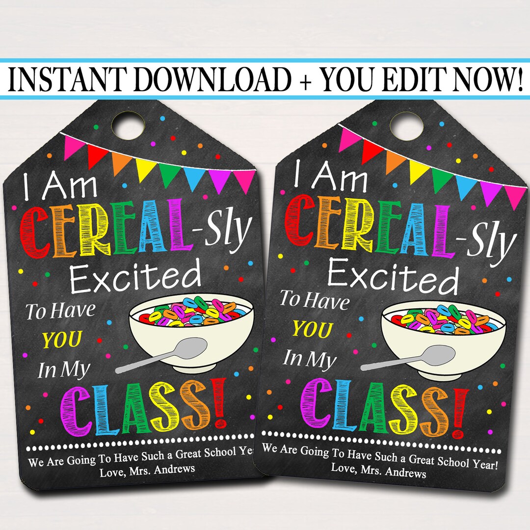 EDITABLE Cereal Classroom Printable Gift Tags, I'm Cereal-sly Excited ...