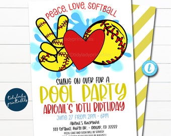 Softball Pool Party Invite - Etsy