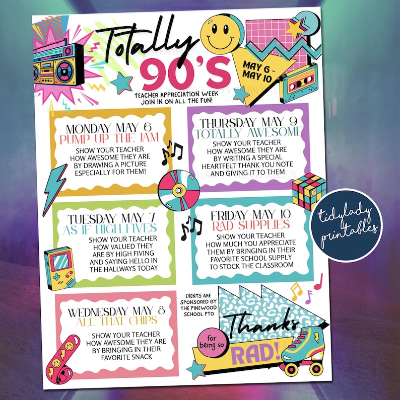 80s/90s Theme Teacher Appreciation Week Itinerary Poster (digital File ...