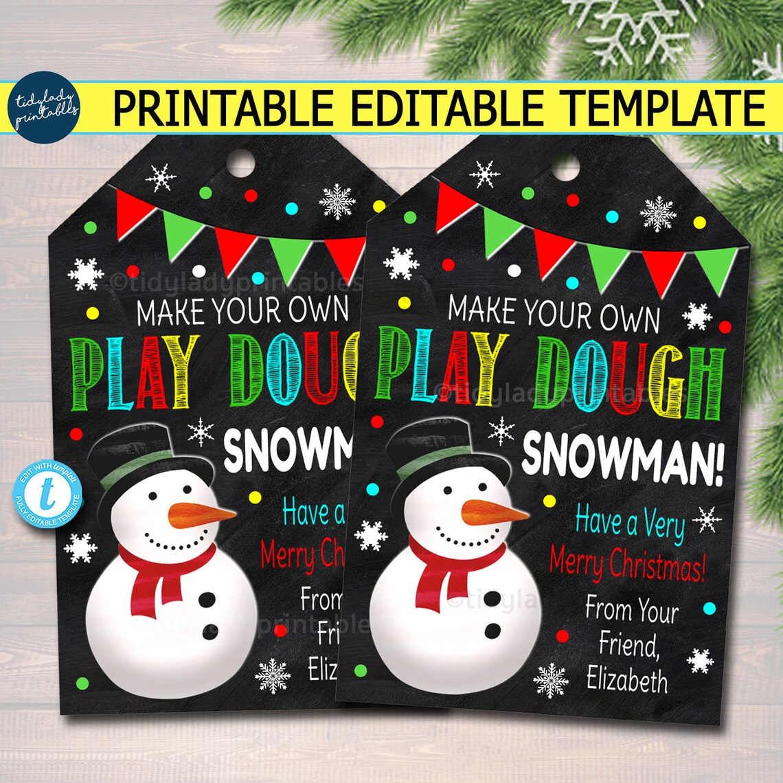 Play Dough Snowman Gift Tags: Printable Holiday Classroom Template - Etsy