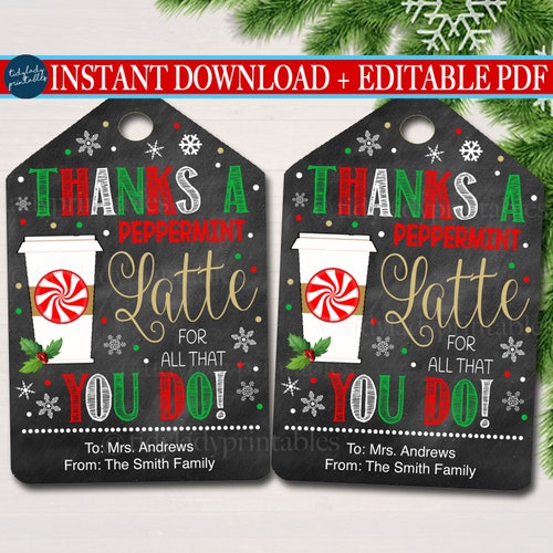 EDITABLE Christmas Thanks a Latte Coffee Donut Gift Card - Etsy