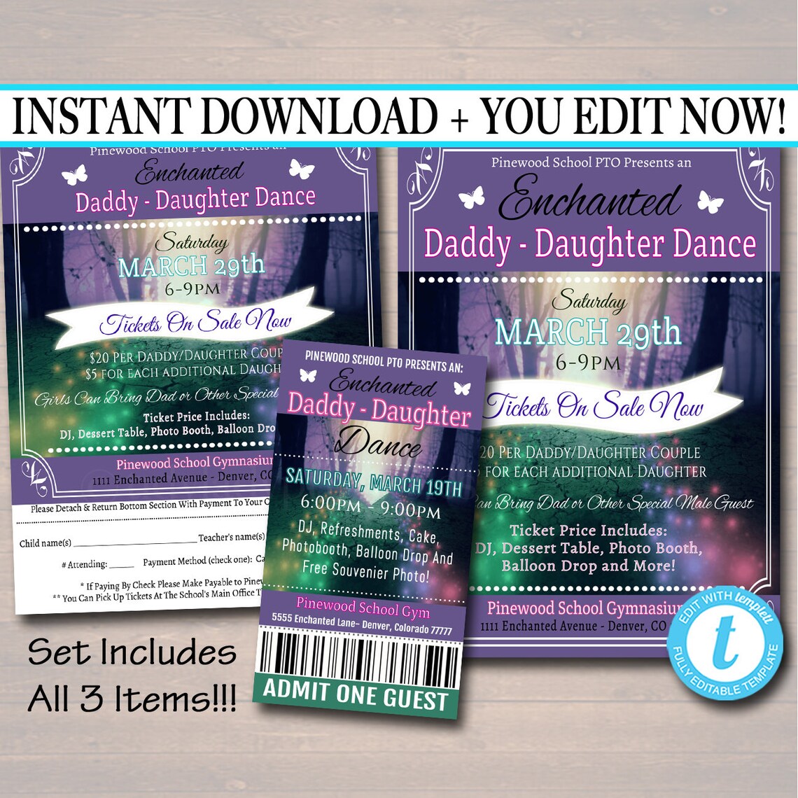 EDITABLE Daddy Daughter Dance Set School Dance Flyer Party | Etsy