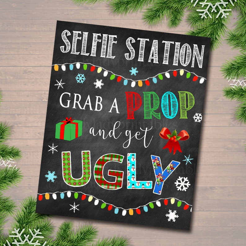 Christmas Photo Booth Signs Ugly Sweater Selfie Station Grab - Etsy