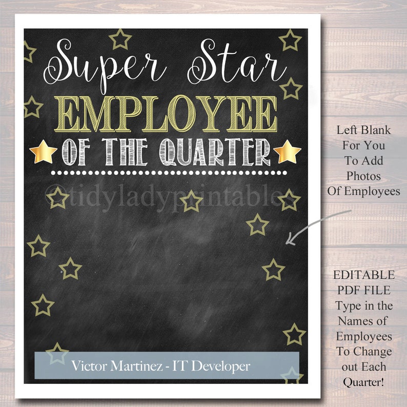 Editable Employee of the Quarter Printable: Office Decoration (instant ...