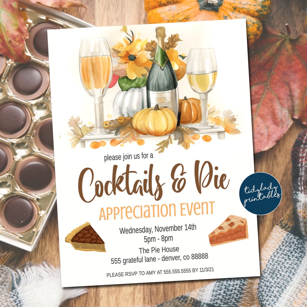 Pie Party Invite, Editable Cocktails and Pie Party, Autumn Fall ...