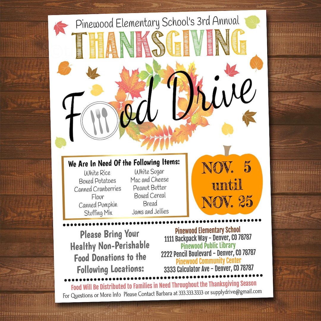 Editable Fall Food Drive Flyer: Thanksgiving Fundraiser (digital ...