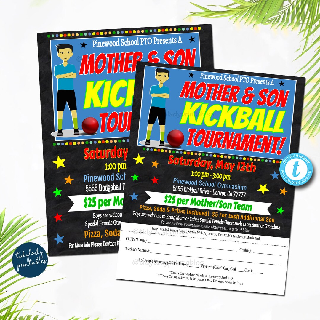 Mother Son Kickball Tournament Flyer: Editable Sports Event (digital ...