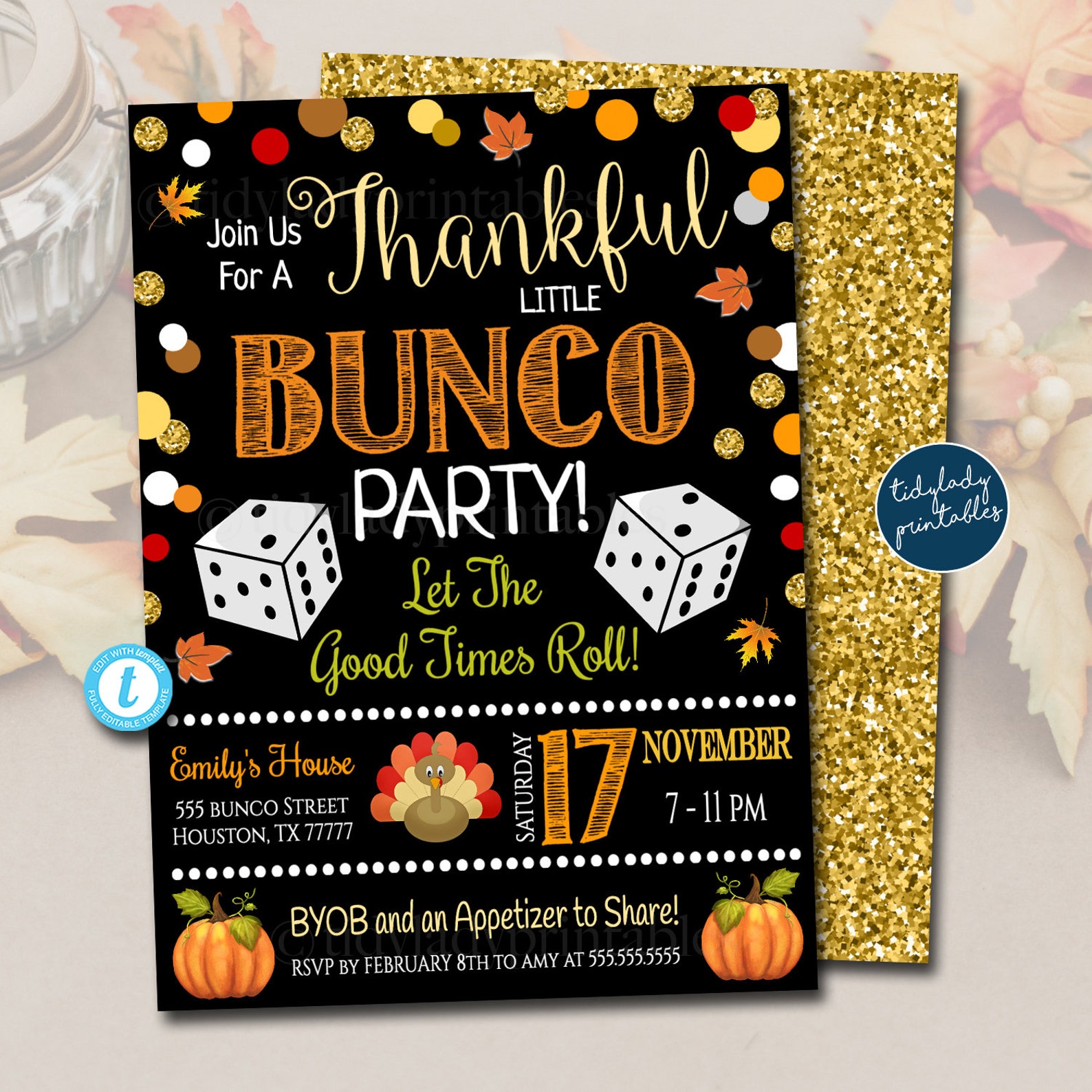 Fall Thanksgiving Bunco Party Invitation: Editable Holiday Invite - Etsy