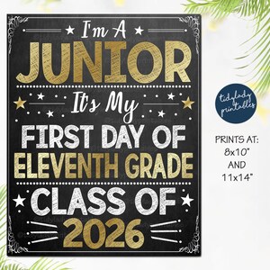 First Day of Junior Year Sign First Day of 11th Grade Sign Class of ...