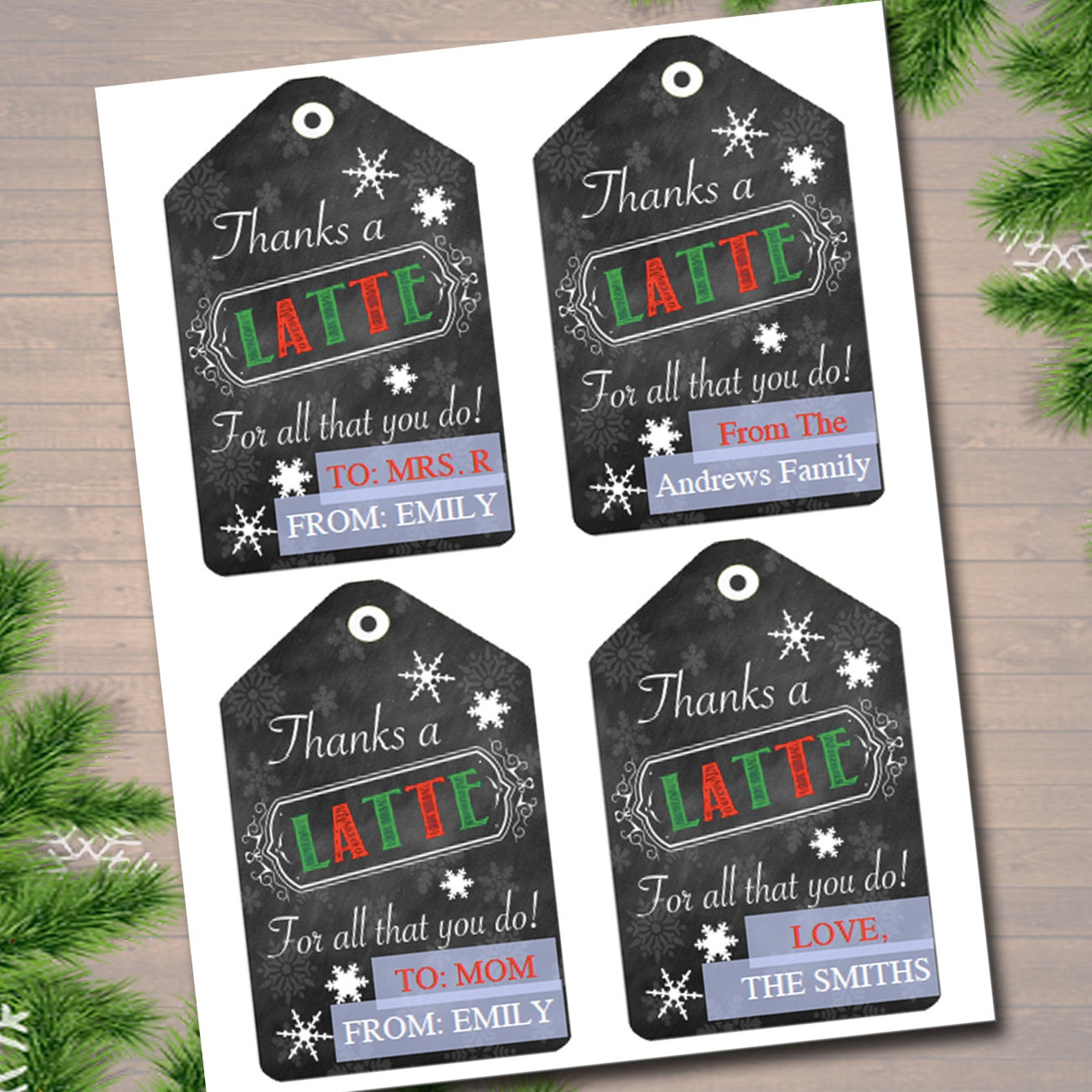 EDITABLE Gift Tags Thanks a Latte Gift Tags Christmas Thanks - Etsy