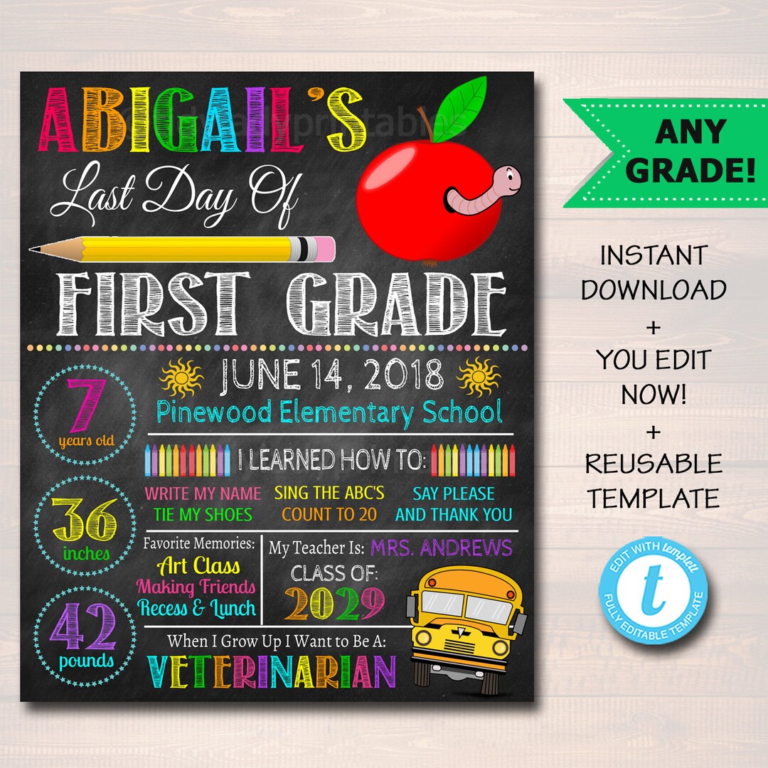 EDITABLE Last Day of School Sign, End of School Chalkboard Poster ...