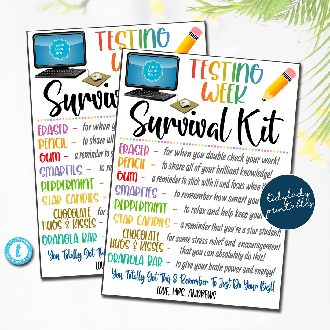 Testing Survival Kit Printable Tag: Editable Teacher Student Gift - Etsy
