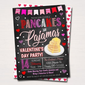 Valentines Day Pancake and Pajamas Breakfast Party Invitation, Brunch ...