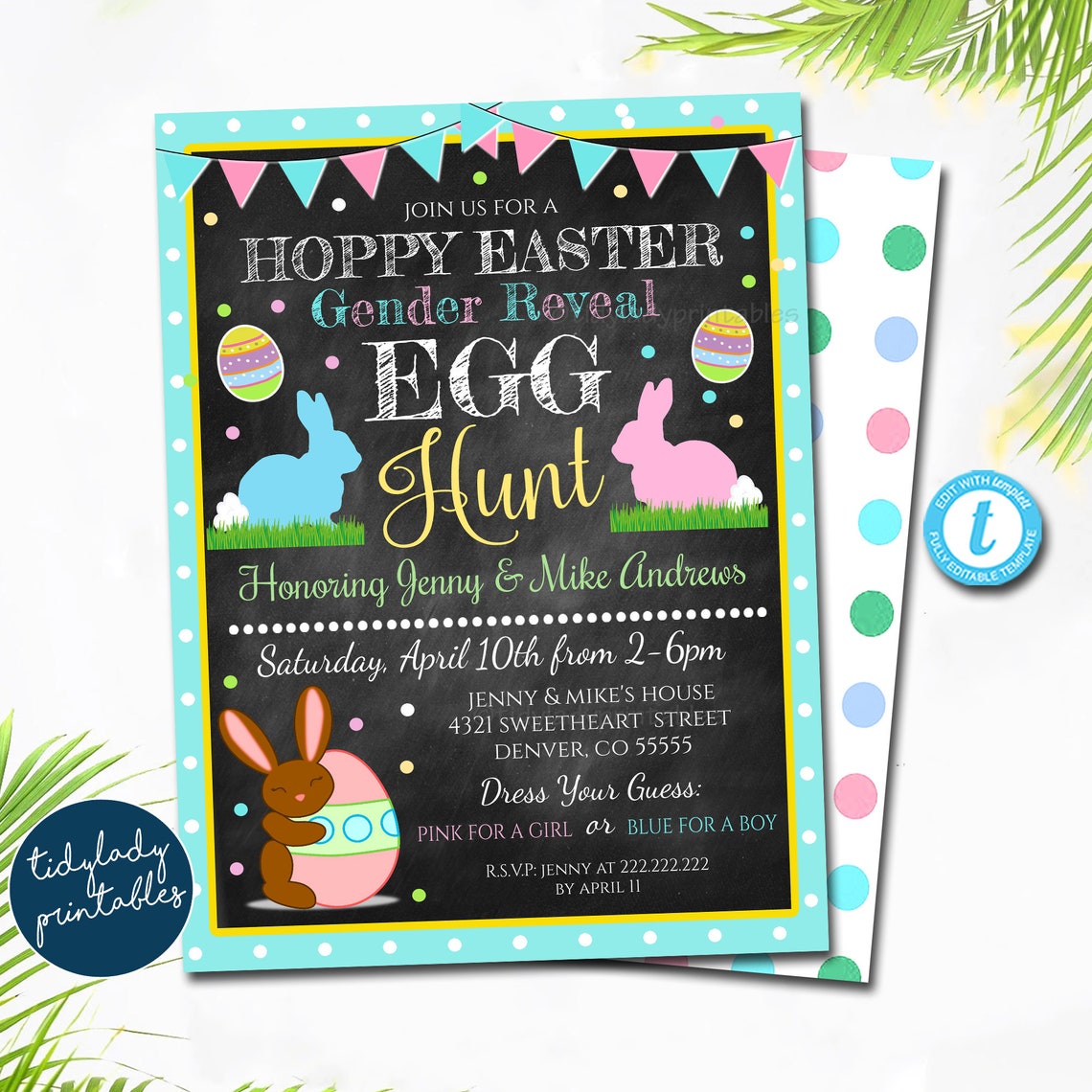 Easter Gender Reveal Invitation Editable Easter Egg Hunt Baby - Etsy