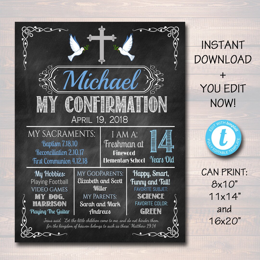 EDITABLE Confirmation Chalkboard Poster, Religous Christian Sacrament ...