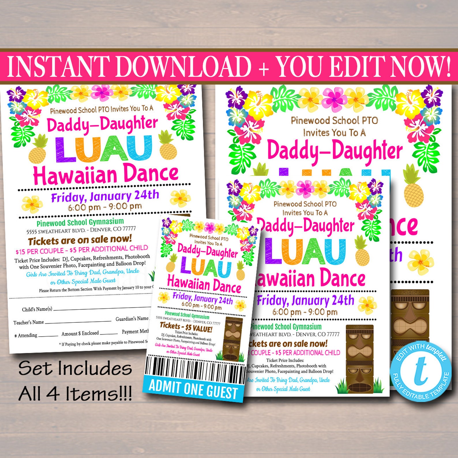 EDITABLE Daddy Daughter Dance Set School Dance Flyer Party - Etsy