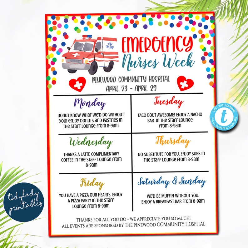 Emergency Nurses Week Itinerary Template: Editable Schedule (printable ...