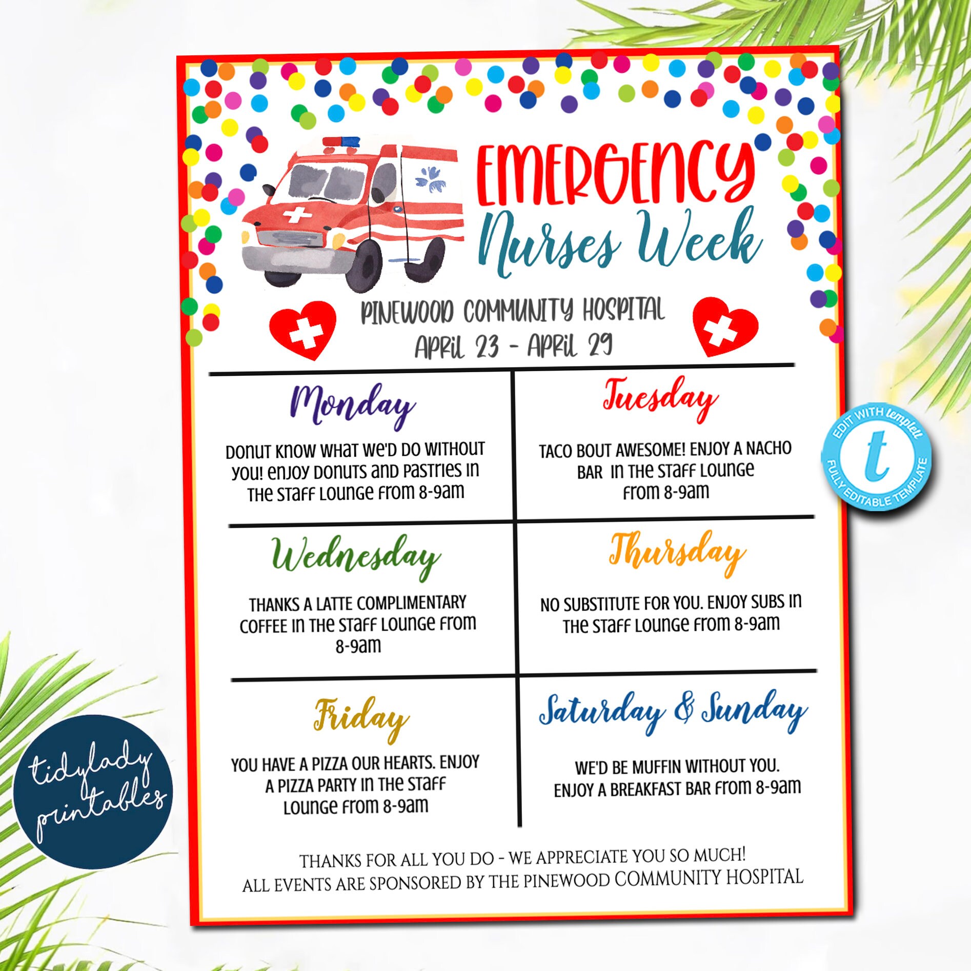 Emergency Nurses Week Itinerary Template: Editable Schedule (printable ...