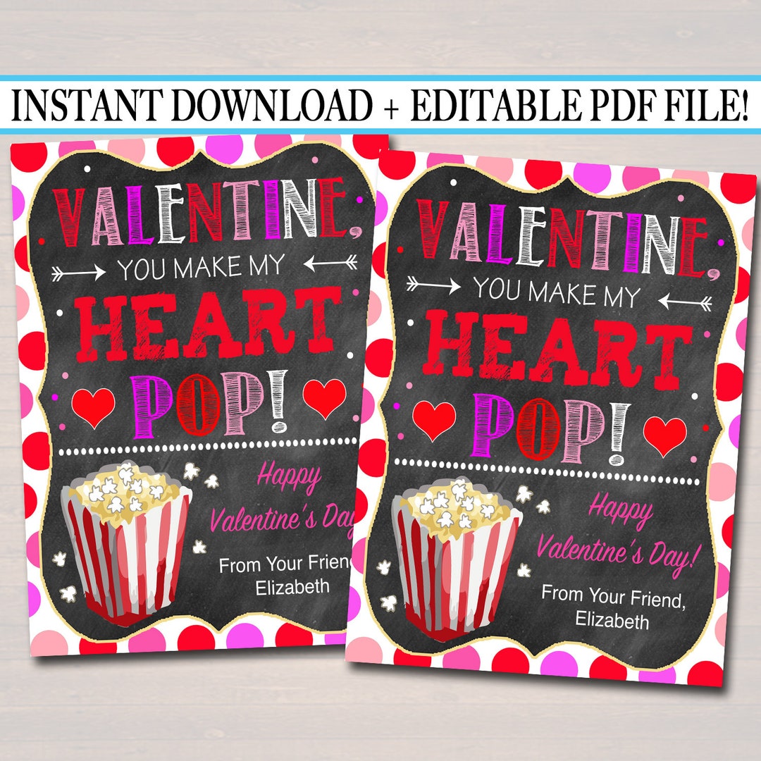 EDITABLE Popcorn Valentine's Day Gift Tags, Friend Classroom Classmate ...