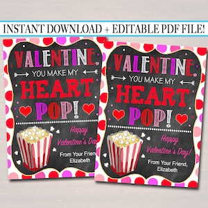 EDITABLE Popcorn Valentine's Day Gift Tags, Friend Classroom Classmate ...